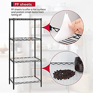 BestOffice 4-Shelf Adjustable Storage Shelving Unit Metal Rack Wire Shelf 600Lbs Capacity with 4 PP Sheets 18L x 12W x 44H for Laundry Bathroom Kitchen Garage,Black