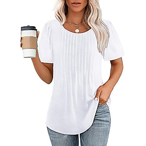 Womens Tops Dressy Casual Trendy Pleated Short Sleeve Summer Shirts White XXL