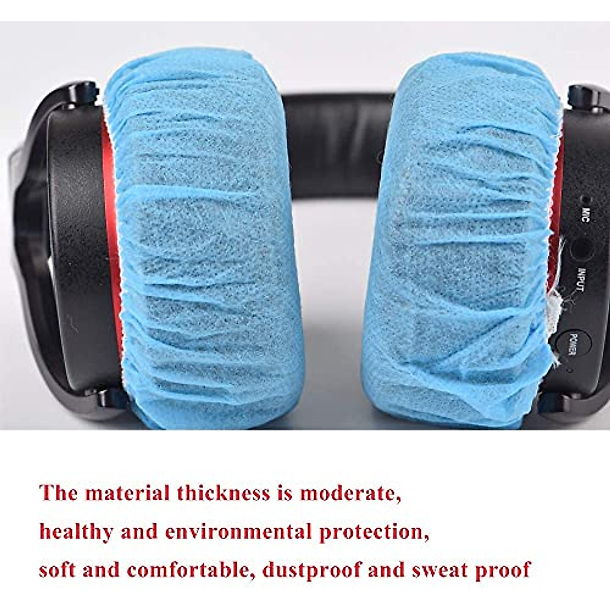 Tvoip 100Pcs Blue Non-Woven Sanitary Headphone Ear Cover, Disposable Super Stretch Covers Washable, for Most On Ear Headphones Earpads (6.5 cm/ 2.6 Inch)