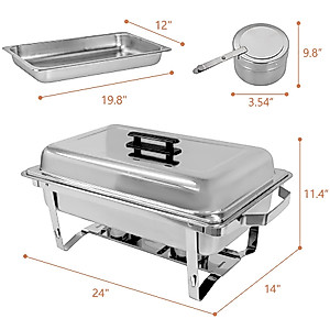 GRANDMA SHARK Chafing Dishes Buffet Sets 6 Packs 8QT Stainless Steel Rectangular Chafers and Buffet Warmer with Alcohol Furnace for Catering Buffet Food Warmer Set with Folding Frame, Silver