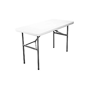 New Home Era Folding Table - Foldable Heavy Duty Plastic Table for Indoor & Outdoor Parties, Picnic, Camping, Wedding, BBQ Catering, Garden Dining - Fold-in-Half Portable Utility Table - White - 4ft
