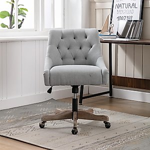 TRIPLE TREE 360° Swivel Shell Chair Vanity Chair,Modern Upholstered Leisure Office Chair with Wood Base and Wheels,Adjustable Height Desk Chair for Bedroom Living Room,Gray