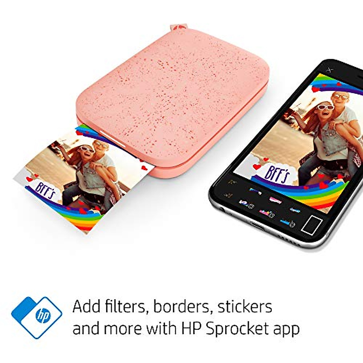 HP Sprocket Portable 2x3" Instant Color Photo Printer (Blush) Print Pictures on Zink Sticky-Backed Paper from your iOS & Android Device.