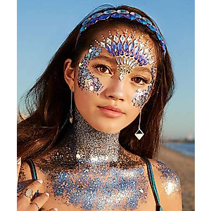 3 Colors Face and Body Glitter Gel,Holographic Cosmetic Laser Powder Festival Glitter Makeup,Sequins Shimmer Liquid Eyeshadow,Singer Concerts Music Festival Rave Accessories-150ML (White+Pink+Blue)
