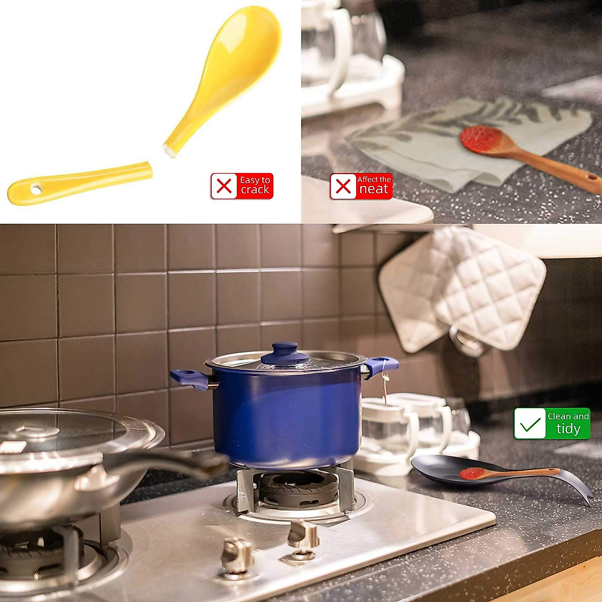 Pretty Jolly Fish Shape Stainless Steel Spoon Rest for Stove Top Metal Spoon Holder for Kitchen Counter Cooking Utensil Rest Rust Resistant Dishwasher Safe 10.6 x 3.8 Inch(Black 2PCS)