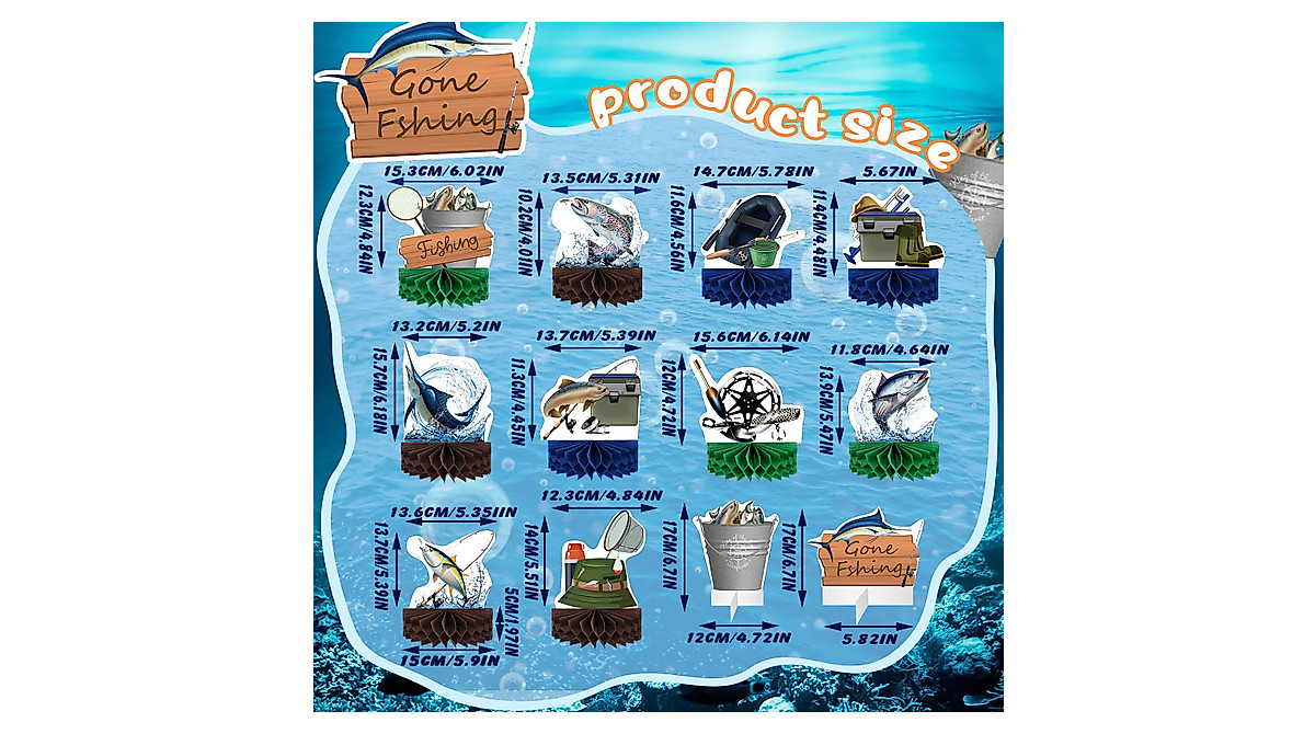 12 Pcs Fishing Party Decorations for Fish Themed Celebrations