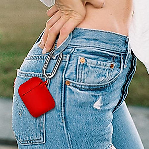 Hamile Compatible with AirPods Case Cover, Soft Silicone Protective Covers Skin (Front LED Visible) Designed for Airpod 2/ AirPod 1 Cases with Keychain Accessories, Women Girls Men Boys,Red