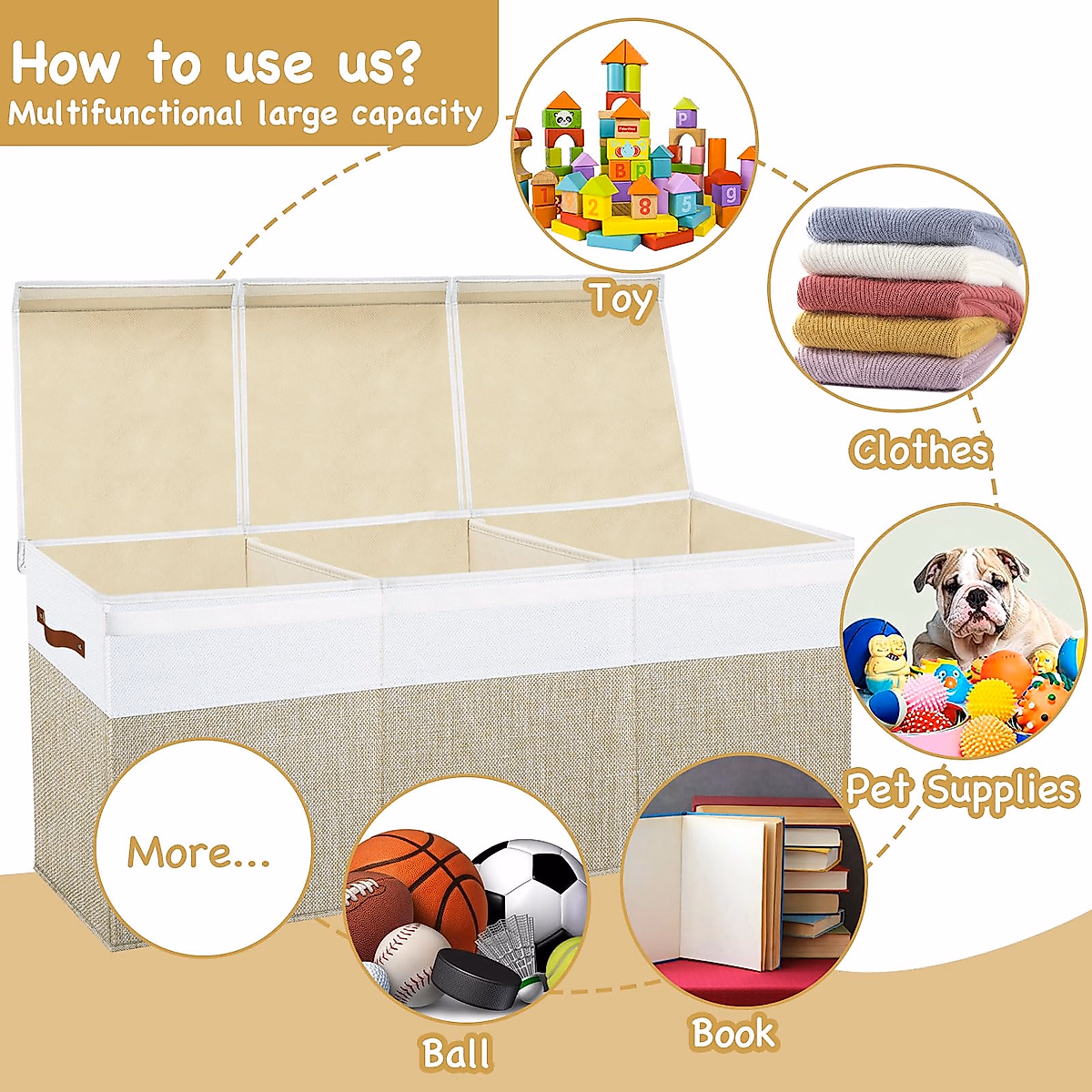storasier Large Toy Box Chest,Toy Storage Organizer,Storage Bins with Lids,Stuffed Animal Storage,Toy Bins for Kids,Toddlers,Baby,Girls,Nursery,Living Room,playroom(Beige)