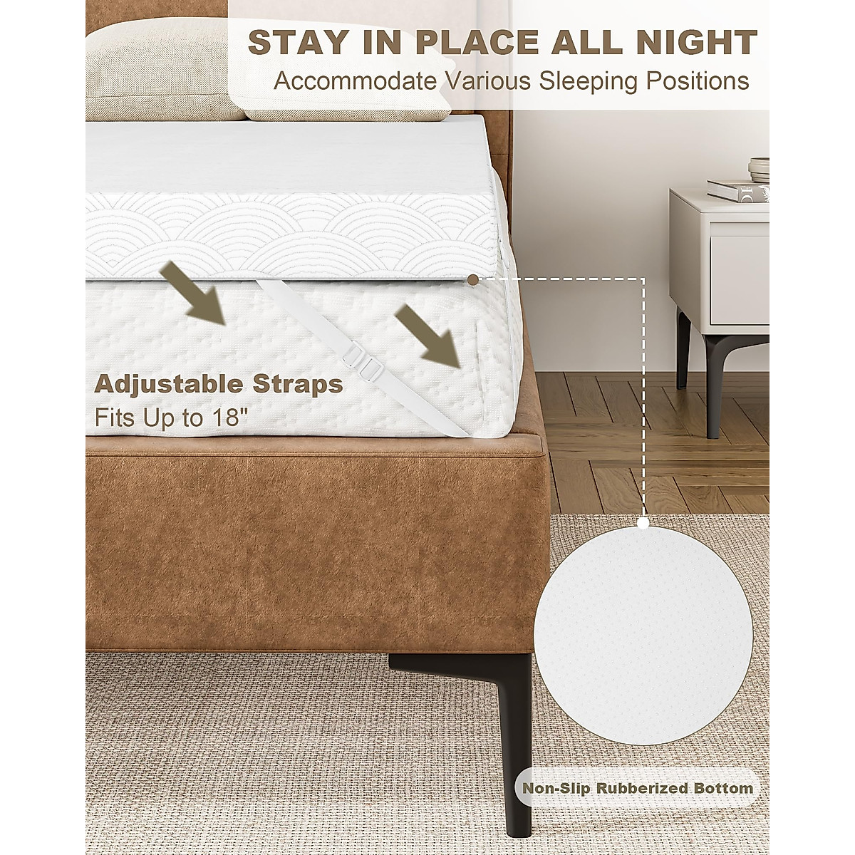 Zenzy 3" Twin Extra Long Firm Memory Foam Mattress Topper, [Removable] [Washable] Cover and [Adjustable] Straps, CertiPUR-US Certified Firm Mattress Topper Twin XL for College Dorm- Beige