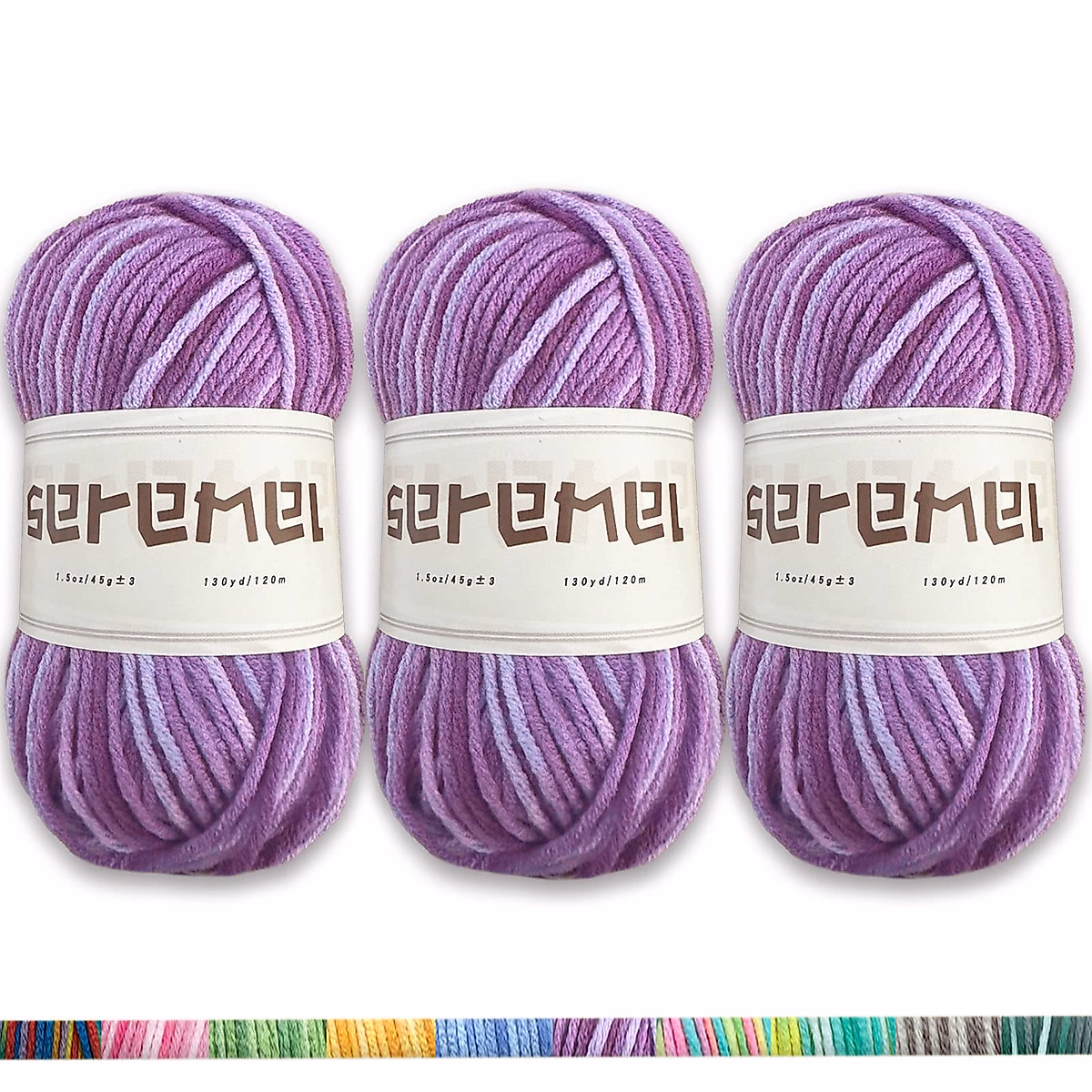 3 Pcs Pack with 5-Ply Acrylic Yarn, 3 Balls of 4.8Oz/135g Soft 3mm Medium Thick Colorful Yarn for Crocheting Knitting, 260 Yds/240m Crochet Blanket、Braids/DIY (Purple White)