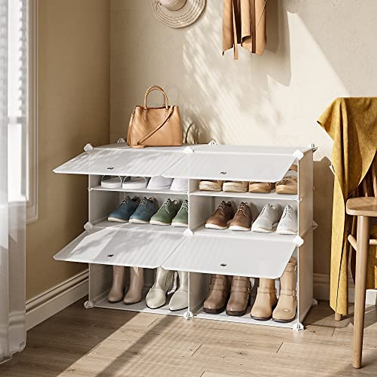 JOISCOPE Shoe Rack, 4 Tier 16 Pairs Shoe Storage Cabinet, Free Standing Shoe Shelf Organizer for Boots Slippers High Heels, for Closet Bedroom Hallway, Entryway