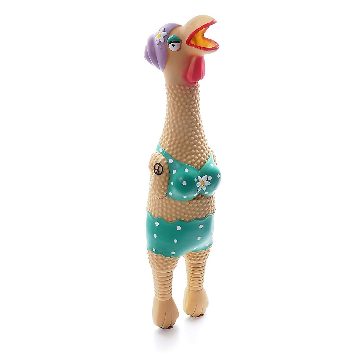 Outward Hound by Charming Pet Squawkers Grandma Hippie Chick Latex Rubber Chicken Interactive Dog Toy, Large