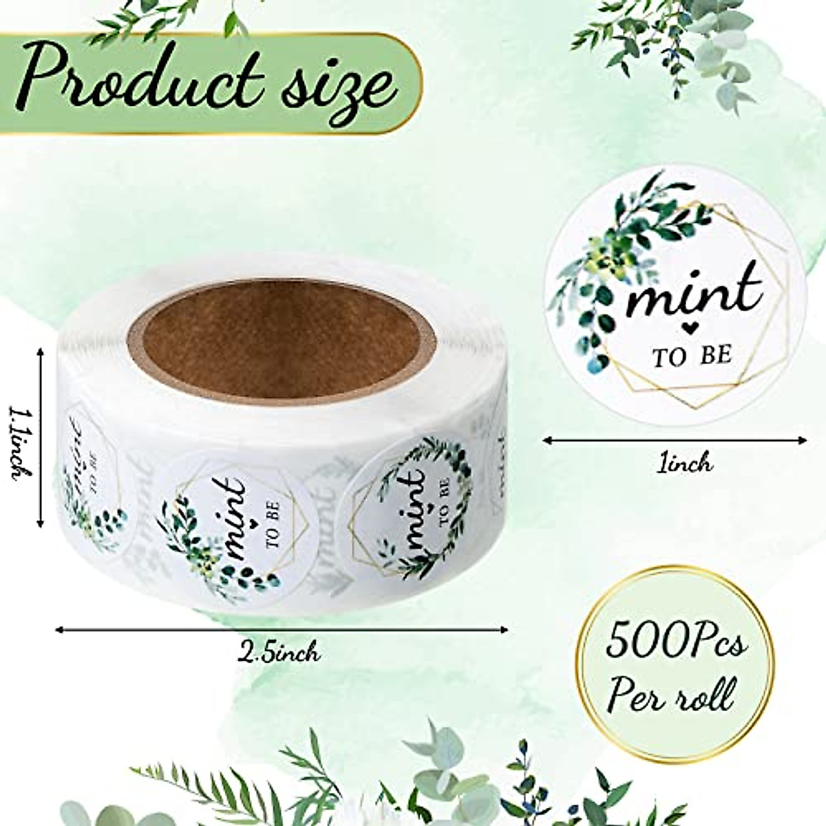 Colarr 500 Pieces Mint to Be Label Stickers Wedding Party Favors Sticker Labels 1 Inch Round Botanical Theme Wedding Stickers for Guests