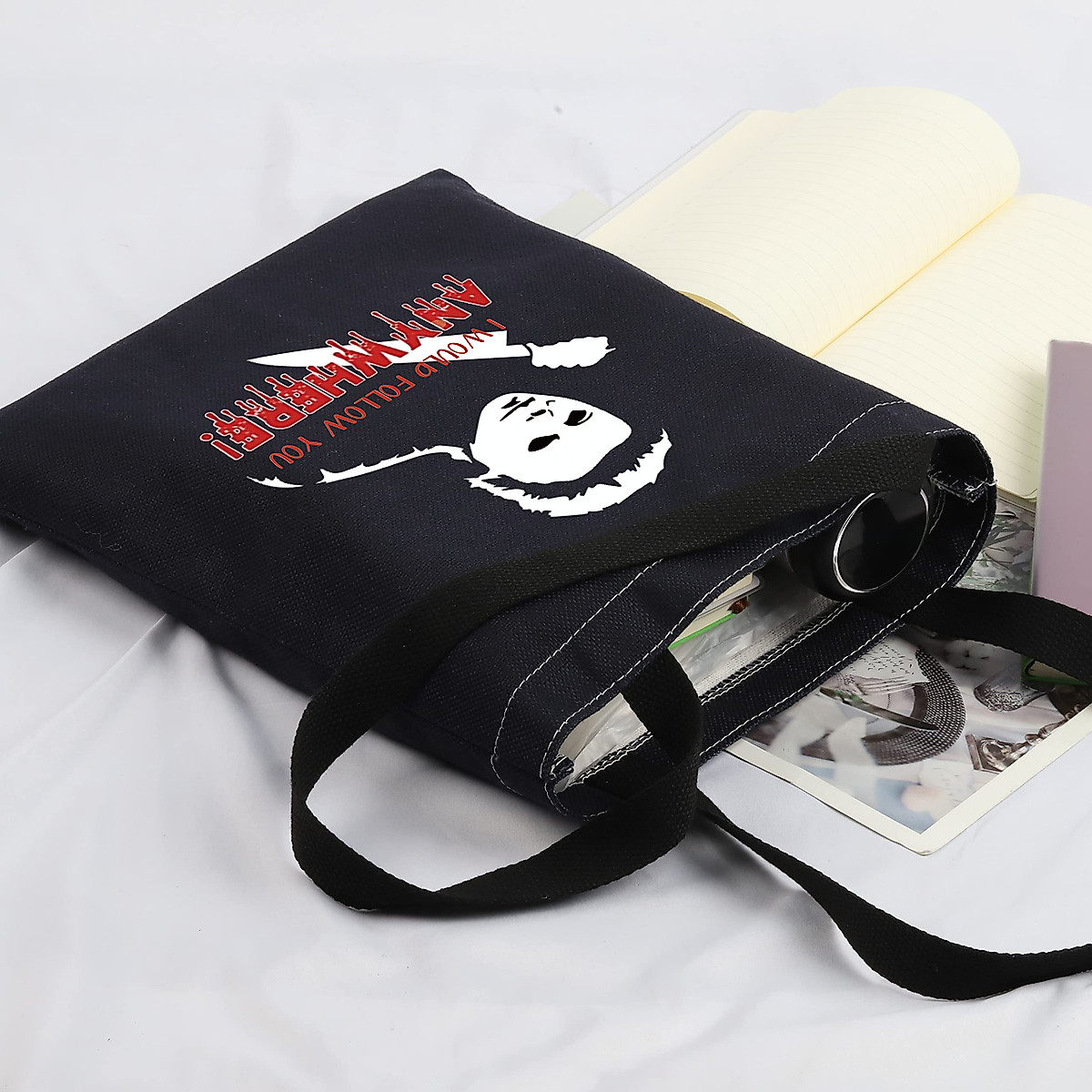 CMNIM Michael Myers Tote Bag Horror Movie Merchandise I Would Follow You Anywhere For Serial Killer Fans Shopping Grocery Bag (Michael Anywhere Black TB)