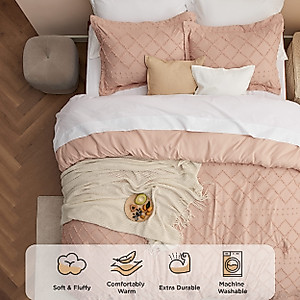 Bedsure Twin/Twin XL Comforter Set - Coral Pink Boho Twin Extra Long Comforter Set for College, Shabby Chic Dorm Bedding Set, 2 Pieces Modern Farmhouse Bed Set, Includes 1 Pillow Sham