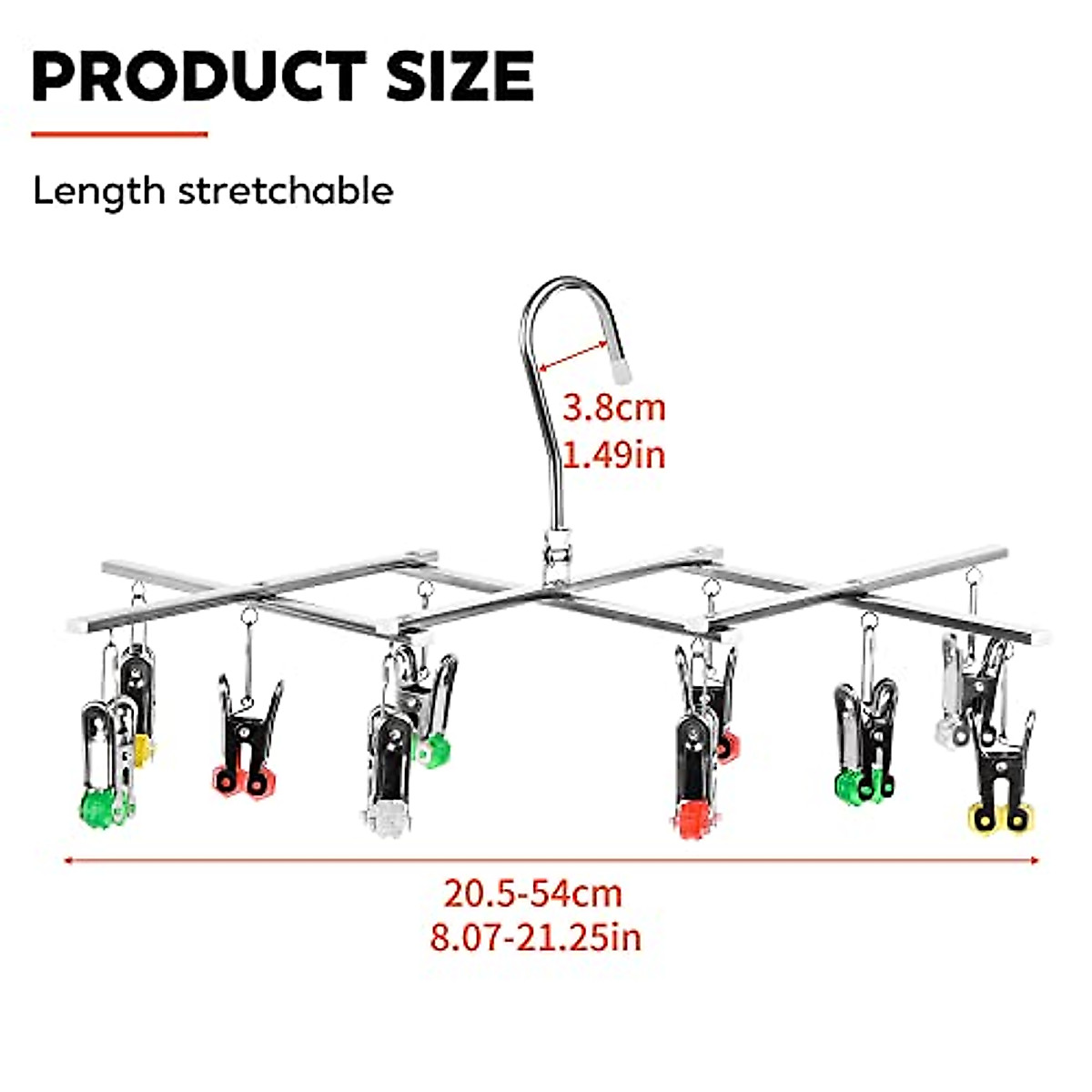 JSFPMC Drying Hanger, Hanging Drying Rack, Drip Hanger Stainless Steel with 10 Pegs for Laundry Underwear Socks, The Clips Release Quickly, Folding Portable