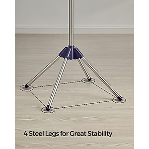 SONGMICS 2-Tier Clothes Drying Rack, 72-Inch Folding Laundry Drying Rack with 3 Rotatable Arms for Hangers, 24 Clips, Stainless Steel, for 27 Pieces of Clothes, Blue and Silver ULLR512Q01