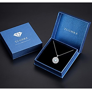 TUGHRA Evil Eye Necklace S925 Sterling Silver Moonstone Evil Eye Pendant Necklaces Protection Jewelry Amulet Gift for Women Men Birthday Anniversary