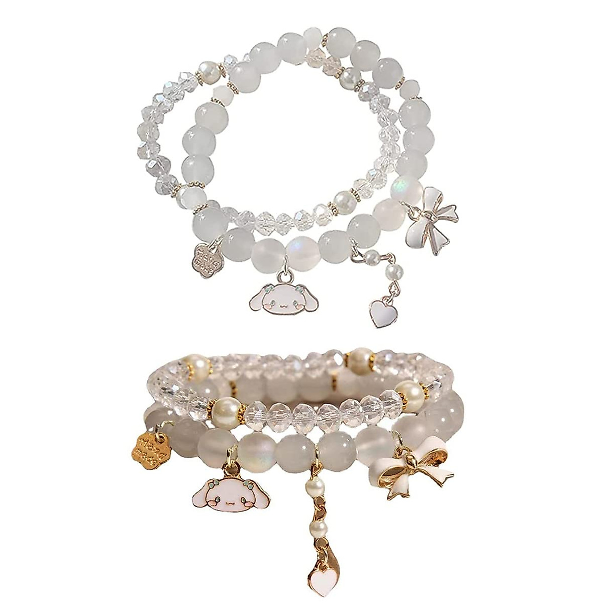 OZAOZ Kawaii Bracelets Set Crystal Beads Pearl Bracelets Cute Cartoon Elastic Beaded Bracelets for Women Jewelry