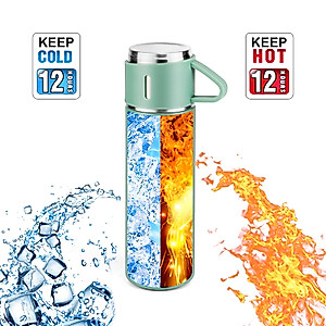 Stainless Steel Thermo 500ml/16.9oz Vacuum Insulated Bottle with Cup for Coffee Hot drink and Cold drink water flask.(Green,Single)