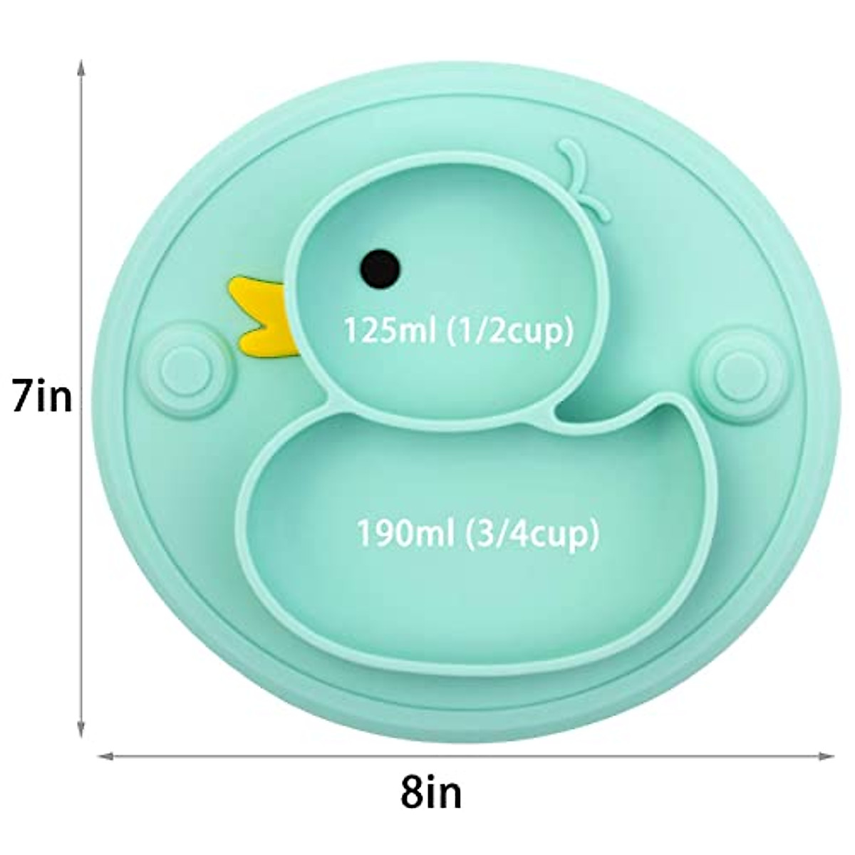 Lightening Baby Plate Silicone Toddler Plates Suction Placemat Divided Duck Dishes for Kids and Infants One-Piece Strong Suction, BPA Free, Microwave Dishwasher Safe
