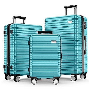 BEOW Luggage Sets 3 Piece Hardside Expandable Luggage Set Clearance Suitcase Sets with Wheels TSA Lock 20''/24''/28''(Teal Blue)