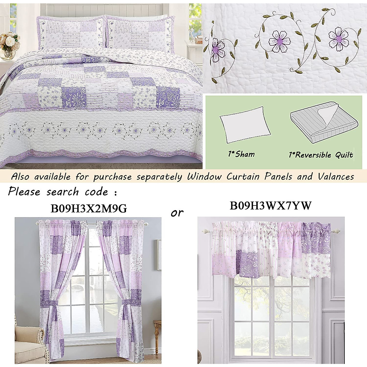 Cozy Line Home Fashions Love of Lilac Bedding Quilt Set, Light Purple Orchid Lavender Chic Lace Floral 100% Cotton Reversible Coverlet, Bedspread (Lilac, Twin - 2 Piece)