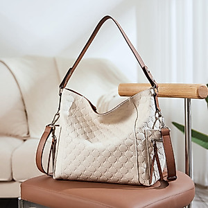 BOSTANTEN Genuine Leather Hobo Handbags Designer Shoulder Tote Purses Crossbody Large Bag for Women (White)