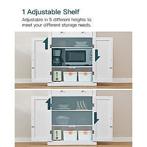usikey 72” Kitchen Pantry Cabinet, Tall Storage Cabinet with 4 Doors and 1 Drawer, Cupboard with 6 Hanging Shelves and Adjustable Shelves for Kitchen, Dining Room, Living Room, White