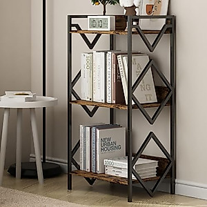 GILLAS 3 Tier Bookshelf for Small Space, Metal Shelving Unit for Book Storage Organizer for Office Living Room Bedroom, Rustic Short Stand Bookcase, End Table, Black