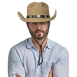 Eohak Shapeable Womens Straw Cowboy Hat Panama Wide Brim Cowgirl Western-Hat with Belt Summer Beach Hat