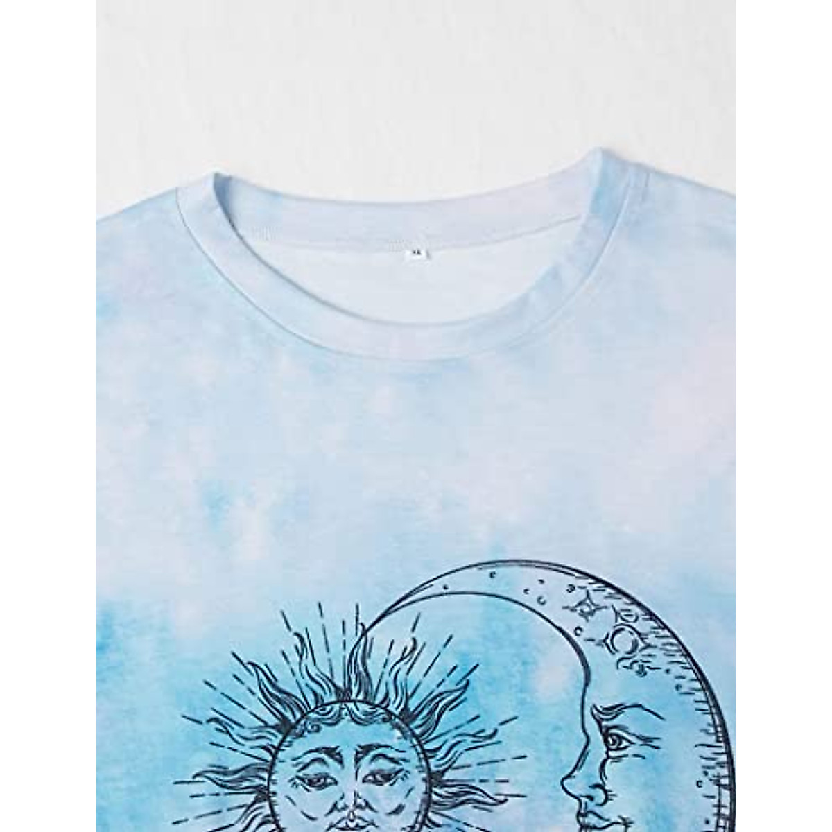 Remidoo Women's Short Sleeve Sun and Moon Print Tie Dye T Shirt Top Casual Tees Loose Blouse Blue Medium