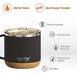 asobu Infinite Stainless Steel Insulated Coffee Mug with Inner Ceramic Coating and Cork Coaster 16 Ounce (Black)