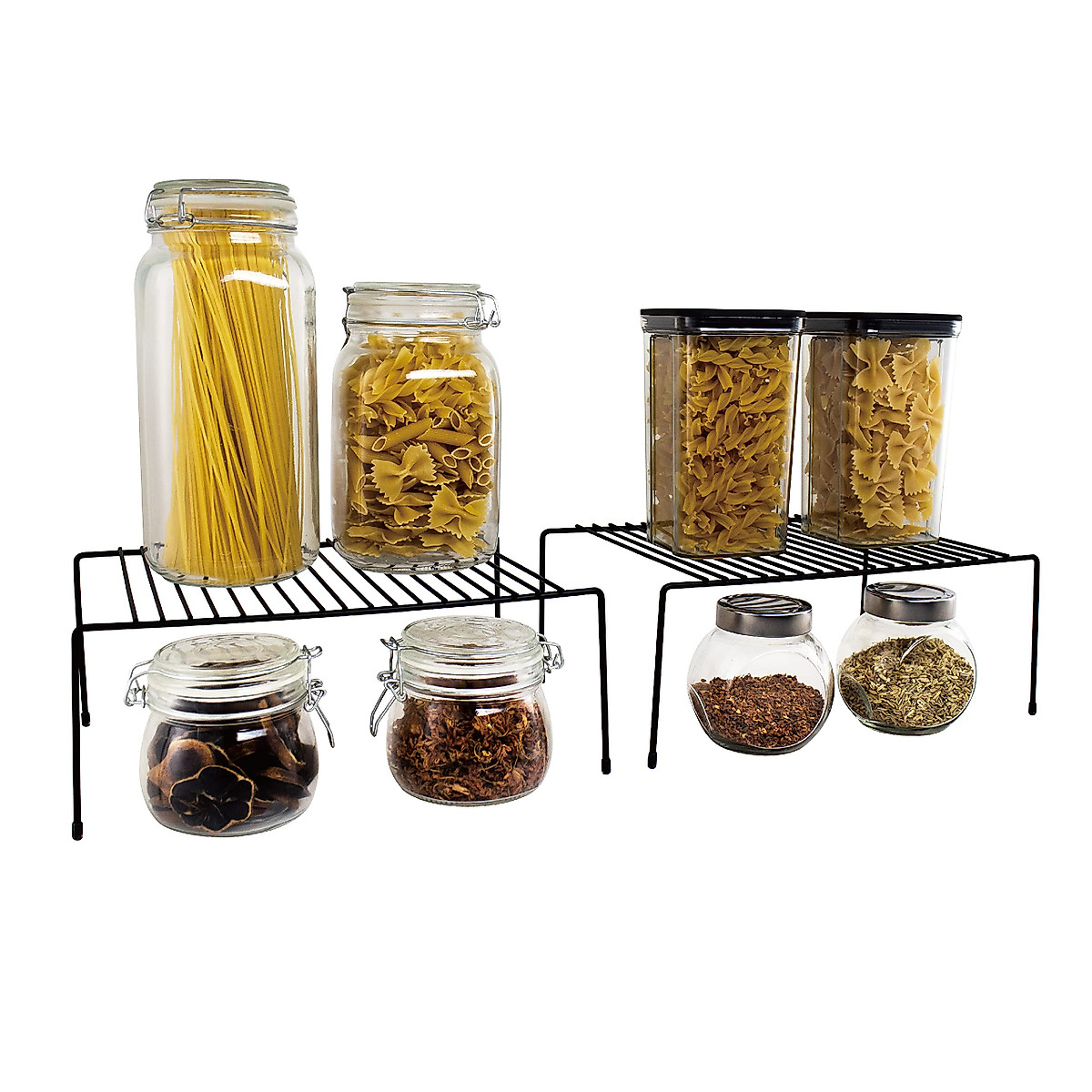 COMELYJEWEL 4pcs/pack Medium - L 13" x W 9" x H 5.1" Non-Slip Feet Black Cabinet Storage shelves Shelf organizer Rack Steel Metal Wire Counter & Pantry Home Kitchen Drawer Organizer , Medium