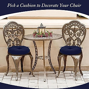 LOVTEX Bistro Chair Cushions Set of 2, Outdoor Round Chair Cushions 15 Inch, Waterproof Round Outdoor Cushions with Ties, Navy Blue Outdoor Chair Cushions for Patio Furniture