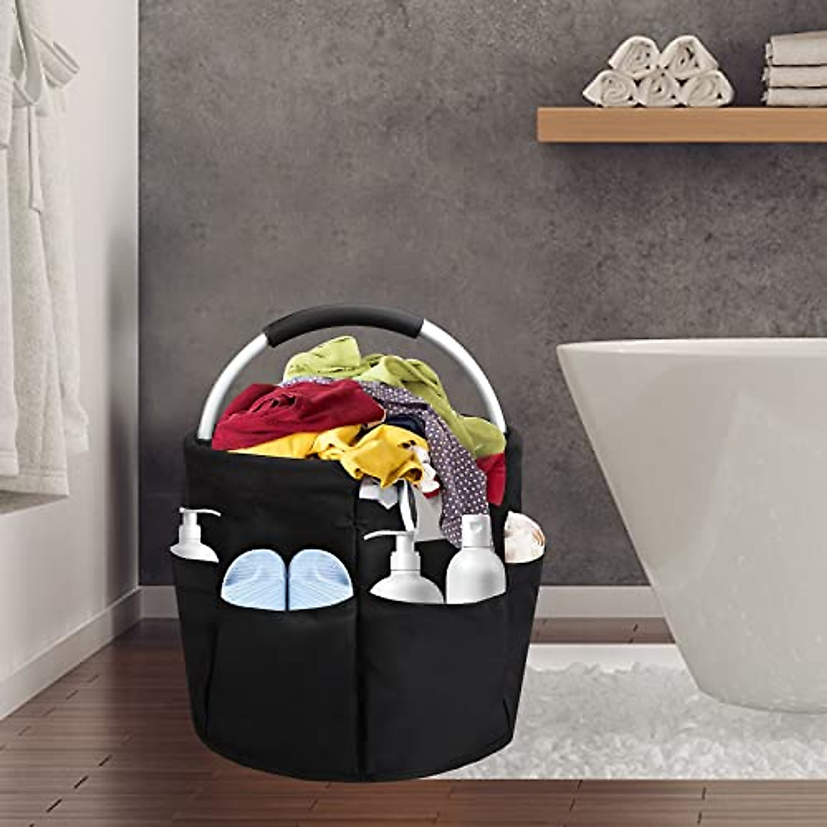 Grey Shower Caddy Portable with 8 Pockets,Large Capacity Travel Shower Caddy Bag for Bathroom College Dorm Room Beach
