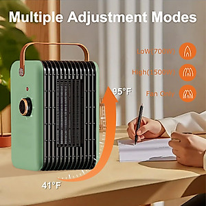 1500W Space Heater for Indoor Use PTC Portable Electric Heater Fast Heating Room Small Heater with Thermostat Heating and Fan Modes 110V Plug In Heater for Desk Office Bedroom Bathroom (Green)