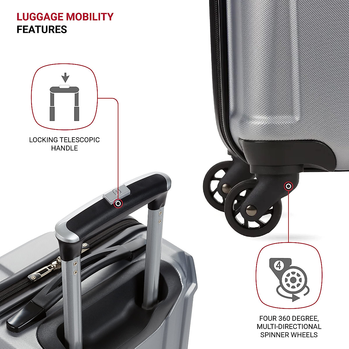 SwissGear 3750 Hardside Luggage with Spinner Wheels, Silver, Carry-On 18.5-Inch