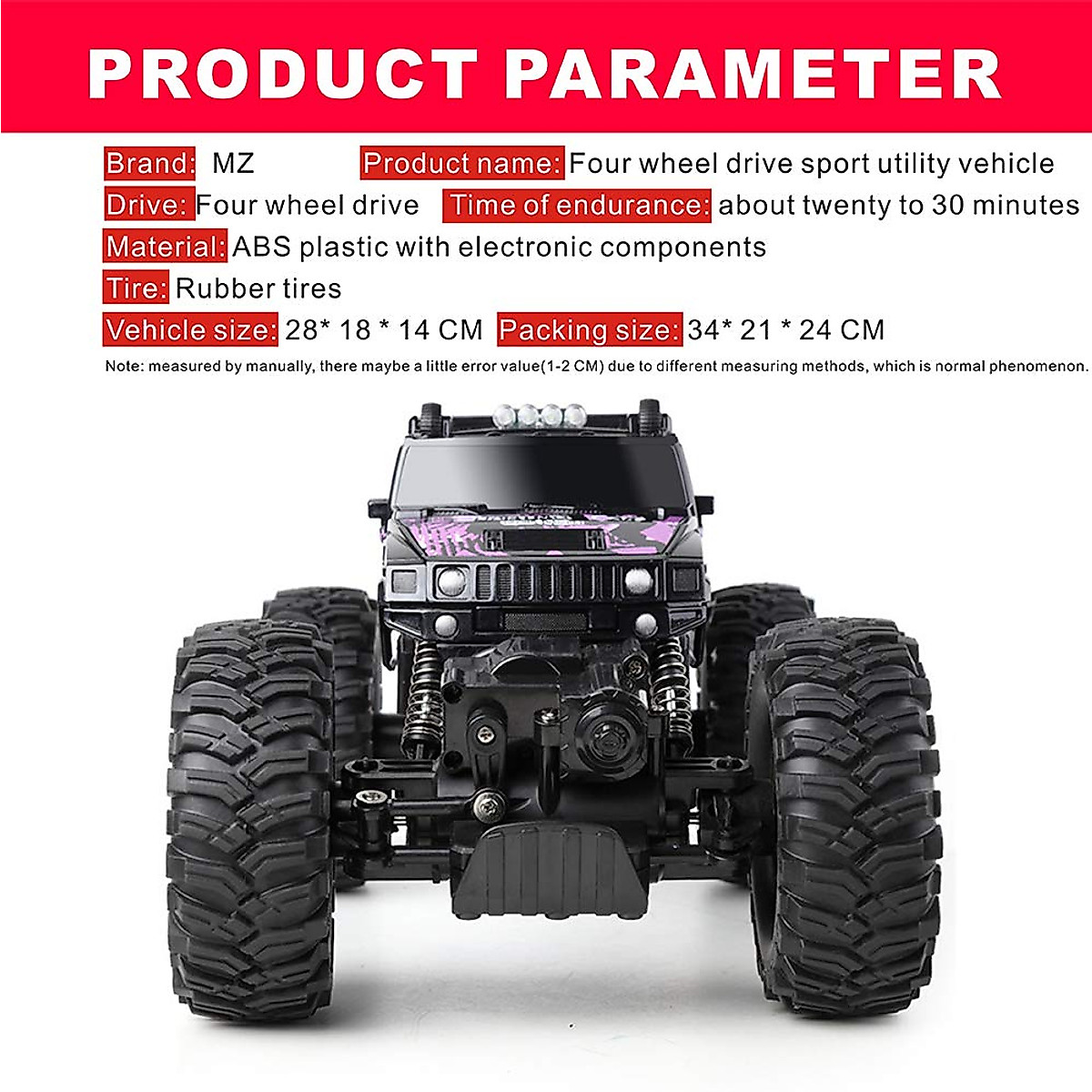 Simccppley Remote Control Car Pink 360° Stunt Tumbling Waterproof Monster Truck, Can Control The Toy