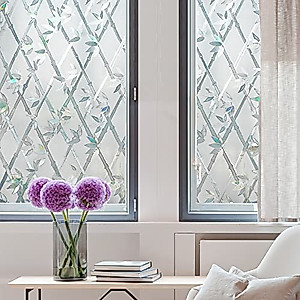 bofeifs Window Privacy Film Etched Bamboo Rainbow Window Clings 3D Non-Adhesive Stained Glass Window Film for Living Room Kitchen Lobby Porch Gaming Room 17.7 x 78.7 inches