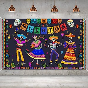 Day of The Dead Backdrop for Mexican Fiesta Sugar Skull Flowers Background Dia DE Los Muertos Birthday Halloween Party Supplies Fiesta Banner Party Decoration Photo Booth Studio(Dance)