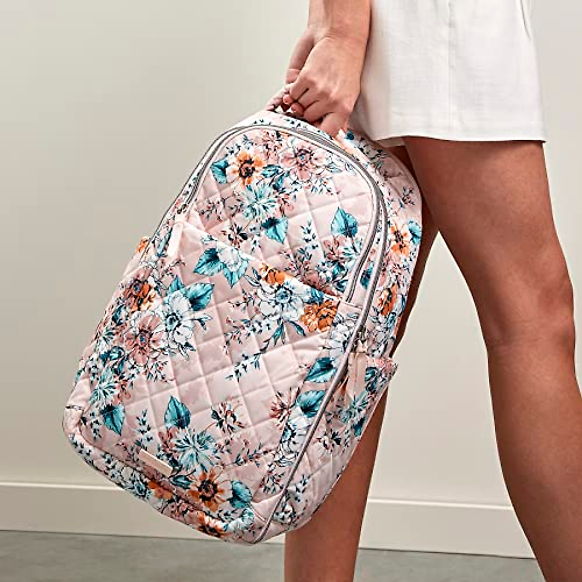 Vera Bradley Women's Performance Twill Travel Backpack Travel Bag, Peach Blossom Bouquet, One Size