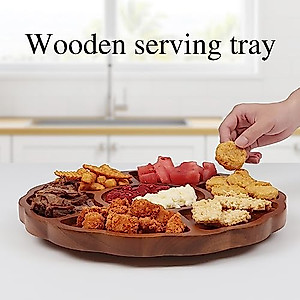 13” Lazy Susan Acacia Wood Serving Tray 7-Compartment Multipurpose Round Tray for Serving Food,Round Platters for Organization,Pantry,Kitchen