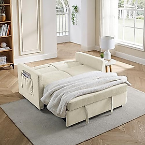 FANYE 3 in 1 Sleeper Sofa Bed,Contemporary Minimalist 2 Seater Loveseat Convertible Sofa&Couch with Pull Out Sofabed and Side Storage Pockets for Home,Office,Apartment,RV Living Room Furniture