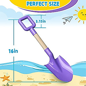 Umnodobn 16" Heavy Duty Beach Shovel with Durable Wood Handle, Jumbo Sand Shovels Toys Gardening Tools Kit for Digging Shoveling Snow, Sandbox Toys Set for Kids Adults Toddler