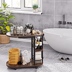 LITTLE TREE Side Height Adjustable C Table with Wheels, Black Rustic Brown