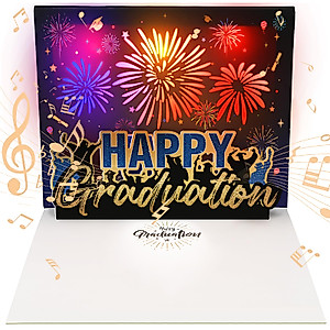 ReliThick 2024 Graduation Fireworks 3D Pop Up Greeting Card Congrats Grad Card Congratulations Personalized Gift Class Of 2024 for High School College University PHD Graduates (Blue and Gold)