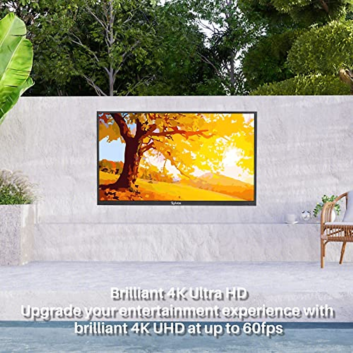 SYLVOX 55” Outdoor TV with 60W Waterproof Soundbar & Wall Mount, 4K Weatherproof TV, IP55 Waterproof TV & IP65 Bluetooth Speaker, 1000nits Brightness for Partial Sun Areas