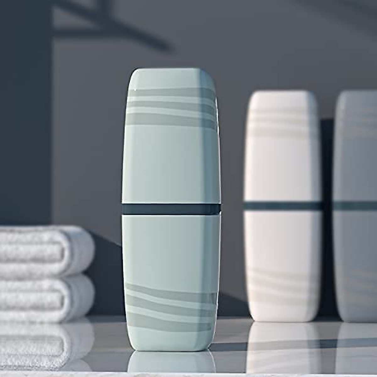 Portable Travel Toothbrush Case, 3 in 1 Toothpaste Holder with Cover, Multi-Functional Wash Cup Container for Traveling, Camping, School, Business Trip (Powder Blue)