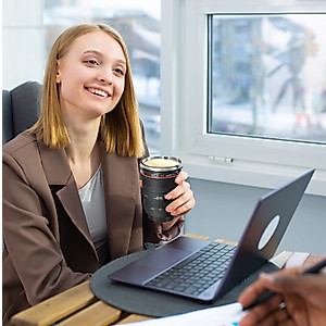 Camera Lens Coffee Mug, Cameras Lens Mug, Travel Coffee Photographers Mugs Stainless Steel Len Mug Interesting Custom Gifts for Women/Men (Black)